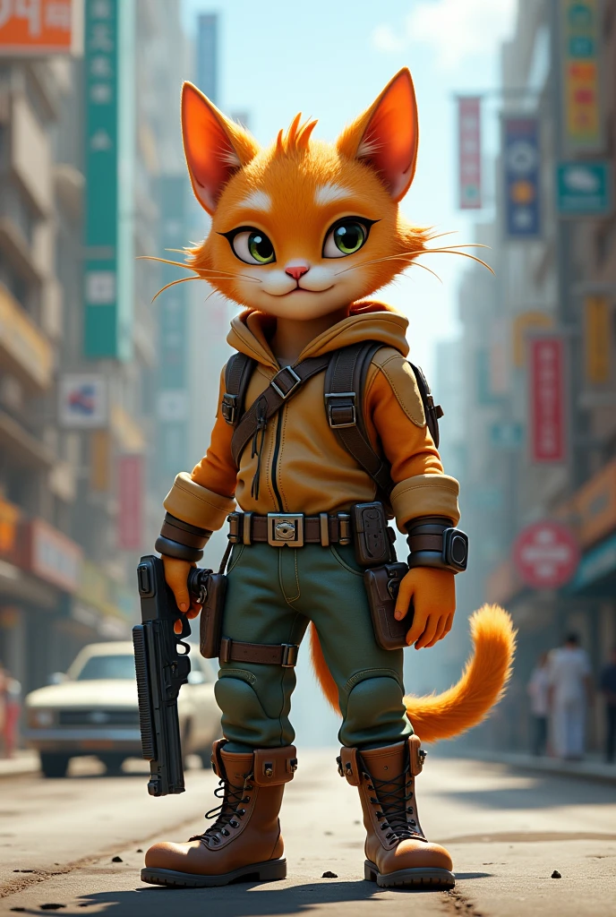 Cat boy, cat's ears, short stature, pistol on the belt - SeaArt AI