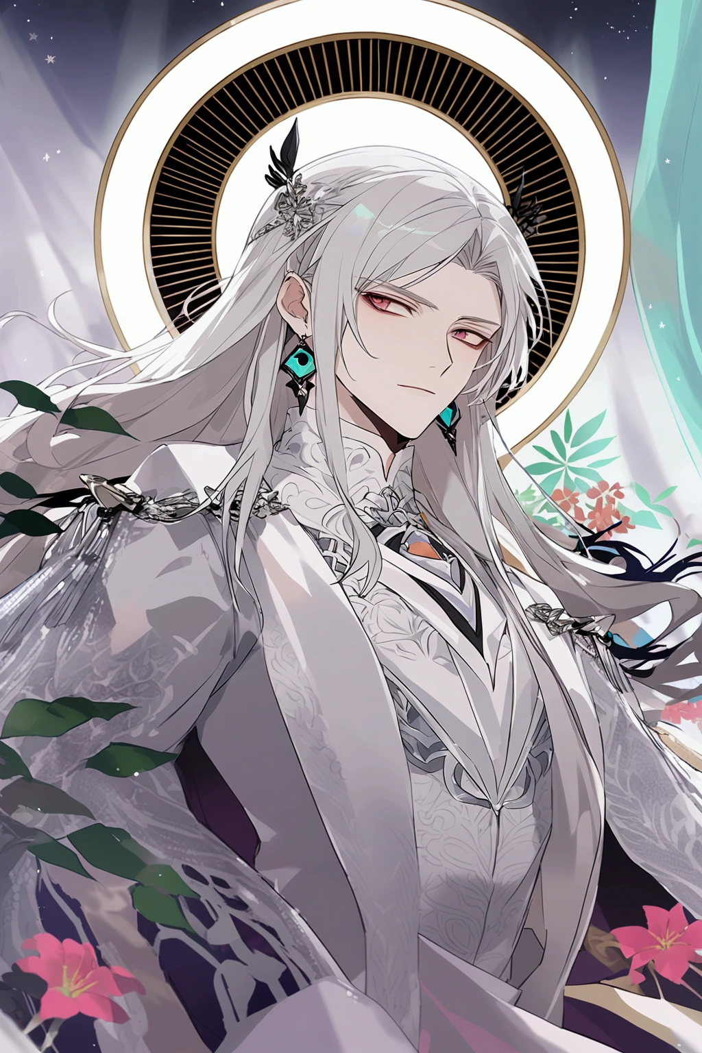 Male, adult, handsome, elegant, holy, silver hair, long hair - SeaArt AI