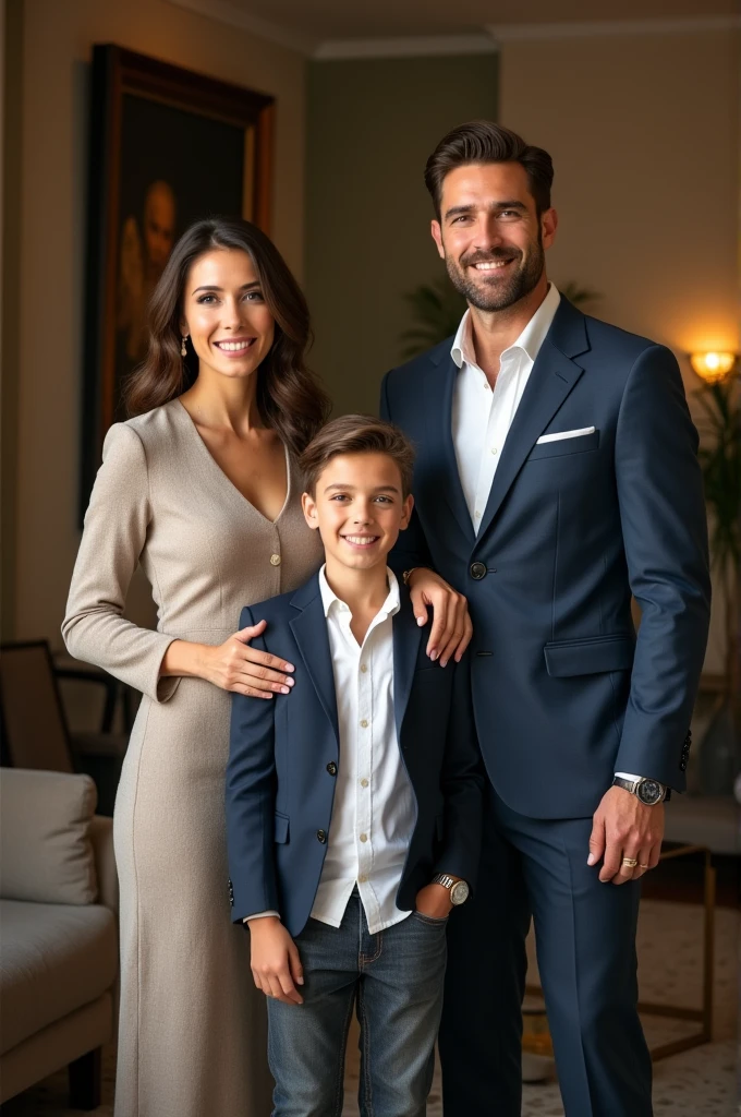 A boy with mother and father flex money - SeaArt AI