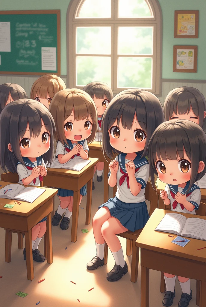 Chibi painting of students sitting in class - SeaArt AI