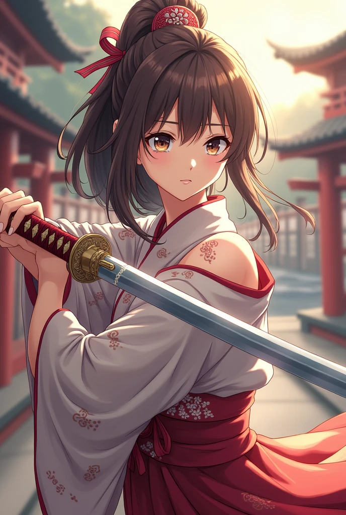 Female anime character holding katana in his hand wearing kimono ...