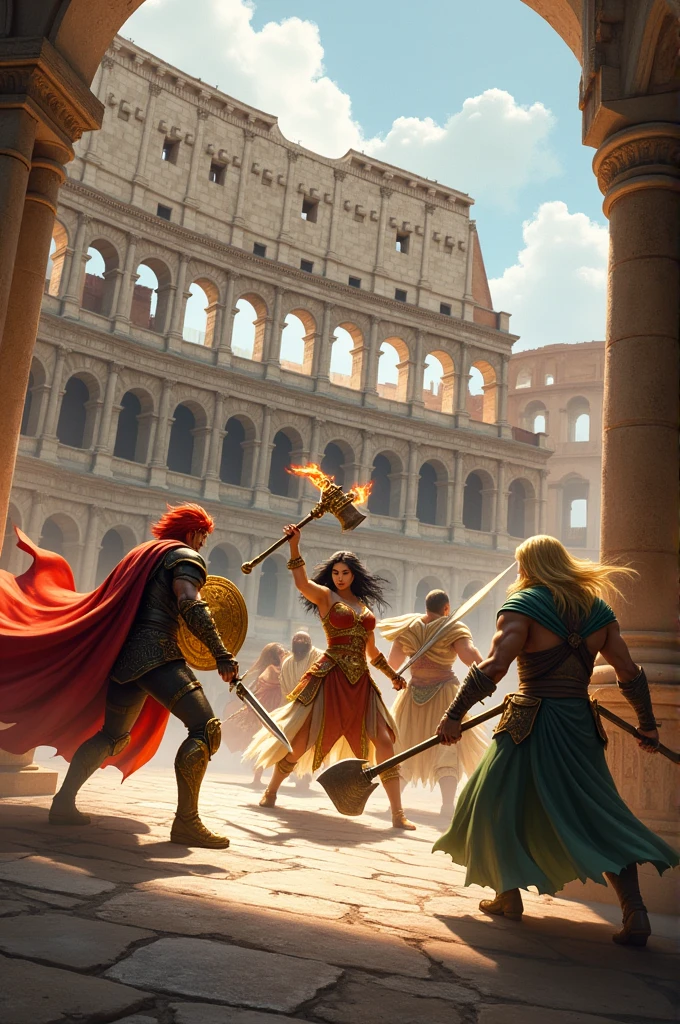 A red-haired rogue with daggers and black clothes, a brunette warrior ...