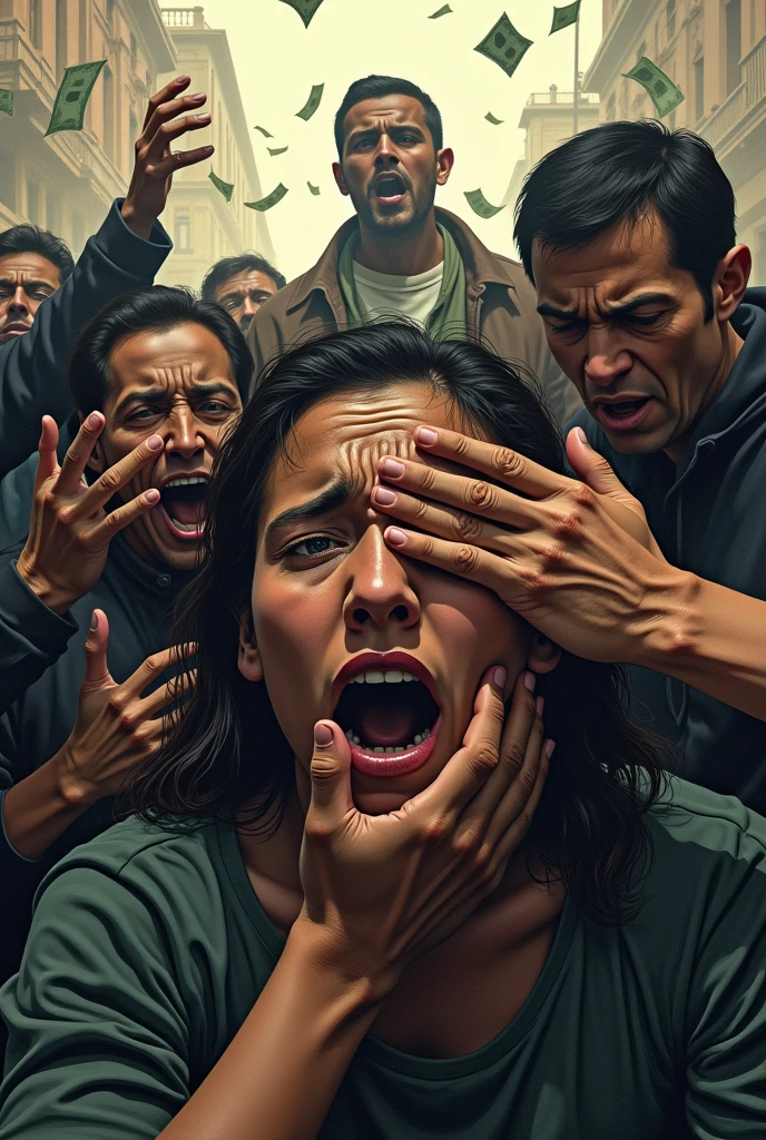 A group of helpless crying people whose eye or some other people whose mouth are - SeaArt AI