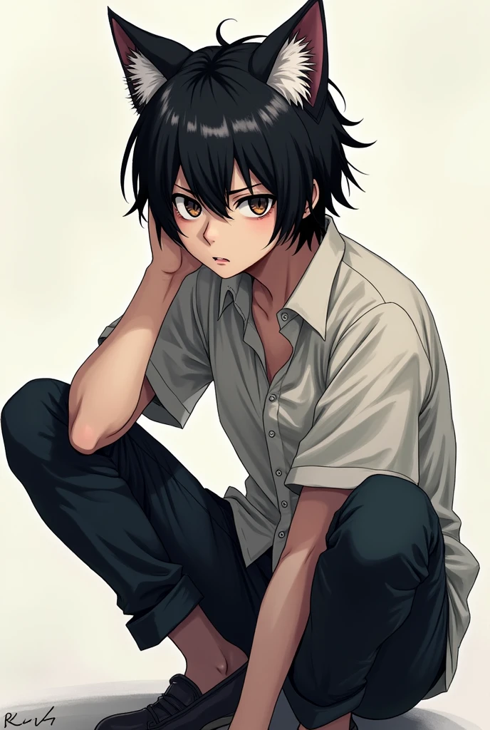 L lawliet from anime Death Note with kitty ears - SeaArt AI