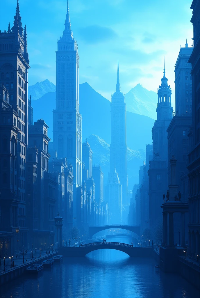 Beautiful scenery lined with blue buildings、There are no mountains ...