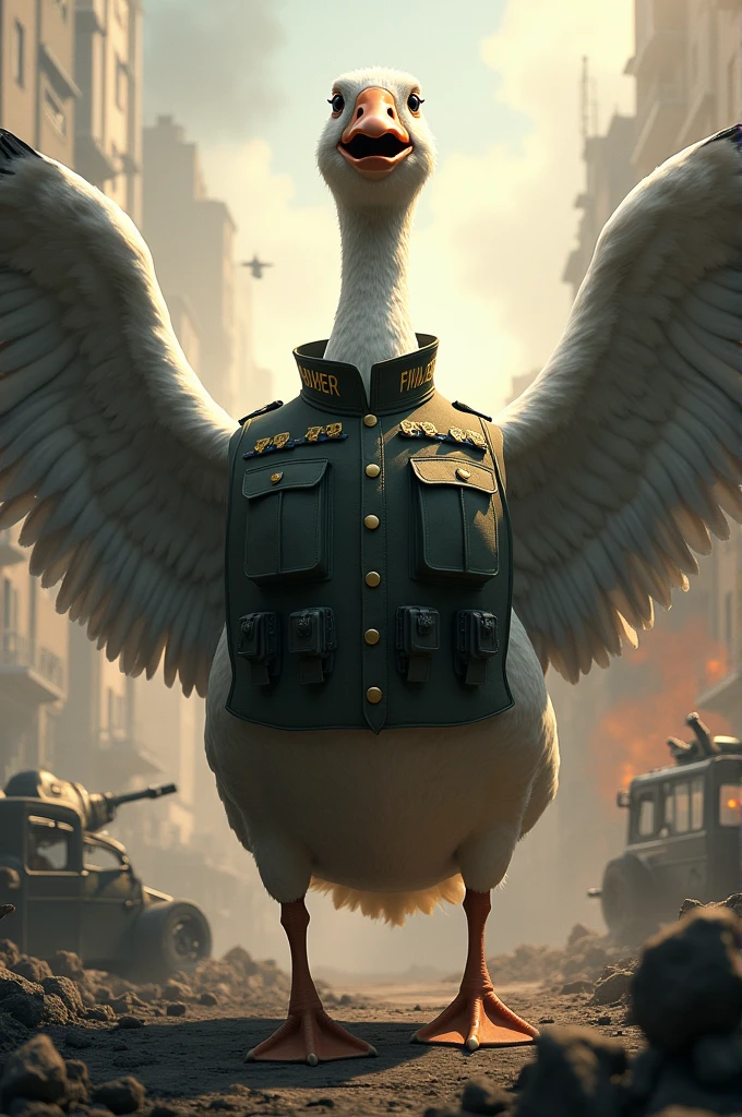 The photo of a soldier goose in a war - SeaArt AI