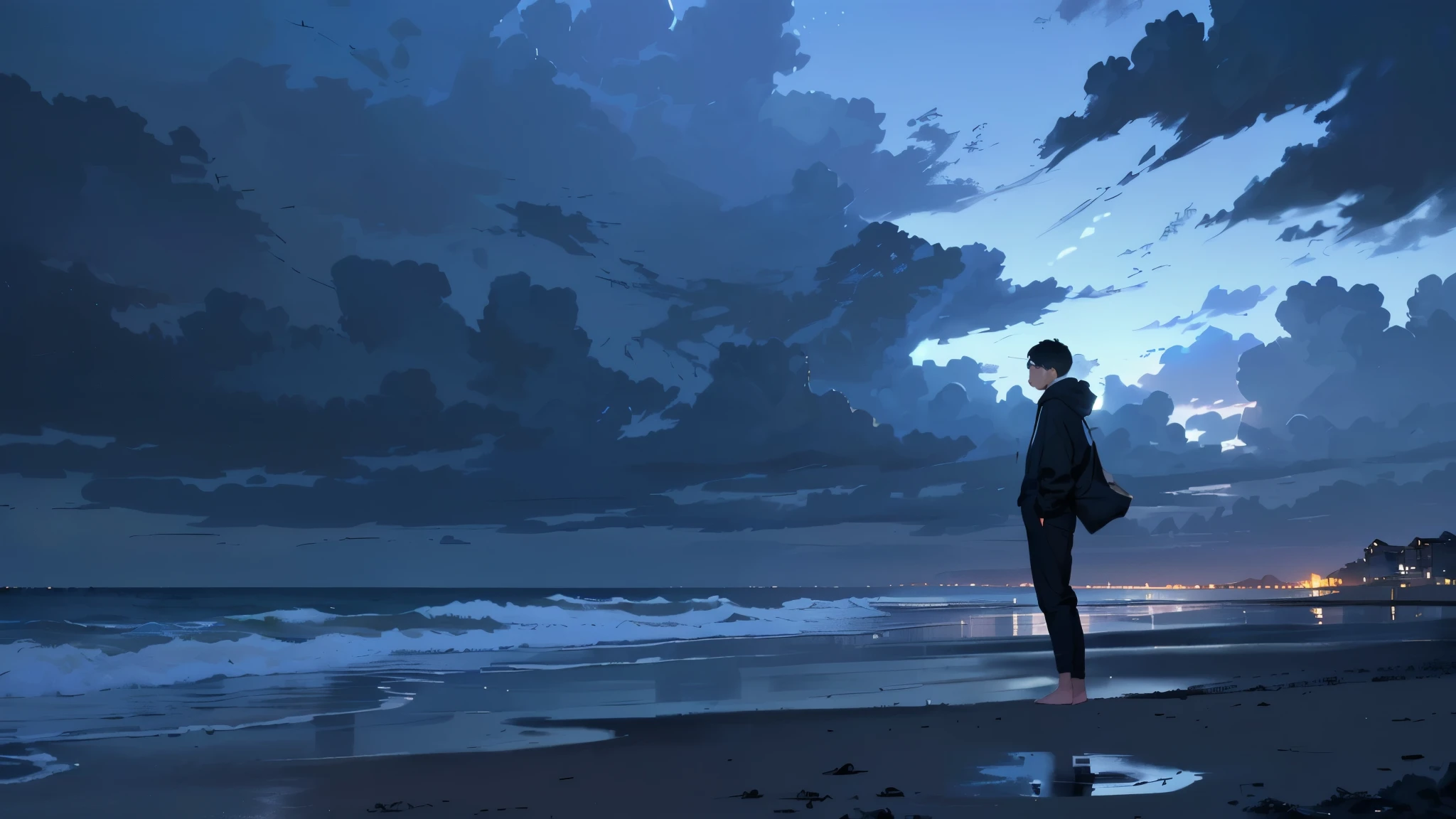 Arafed image of a man standing on a beach at night - SeaArt AI