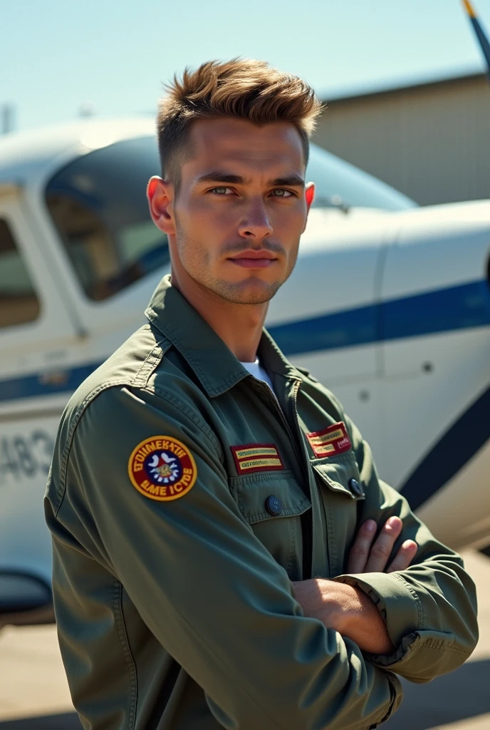 Trainee pilot, uniform, pose with cessna 152, profile photo, male ...