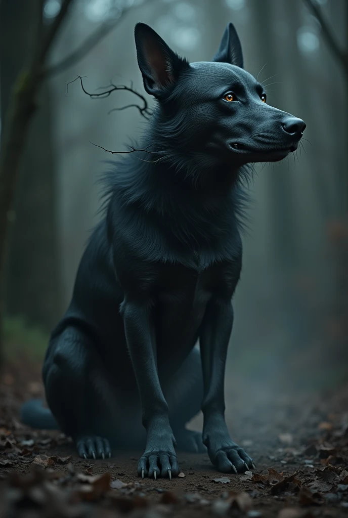 A BLACK DOG HALF BONE - SeaArt AI