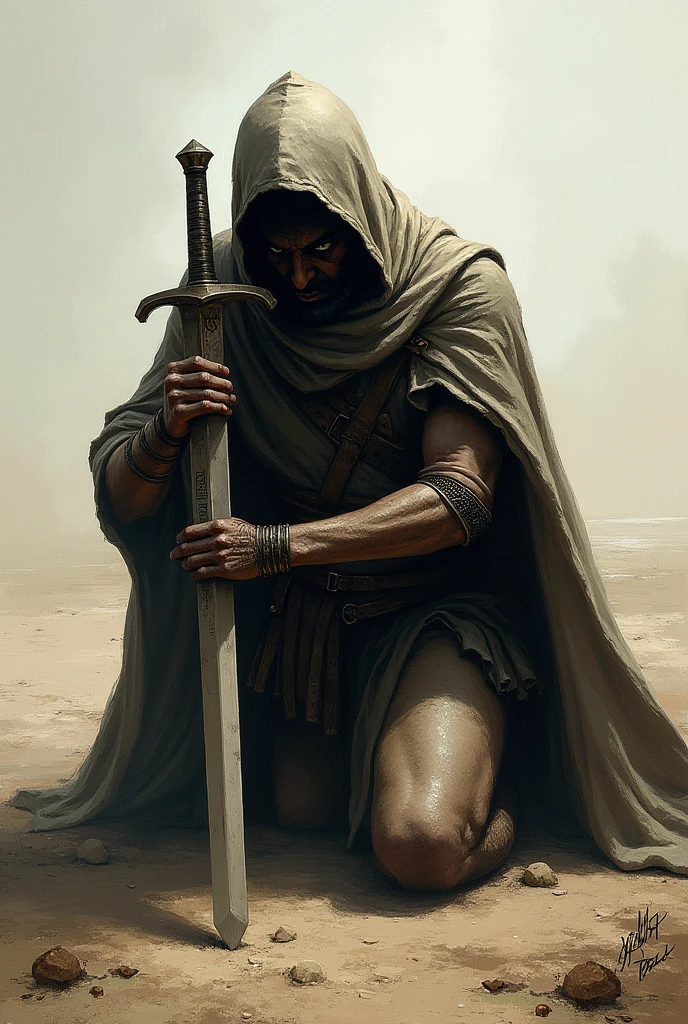 In the distance a tired and almost defeated Templar knight, on his ...