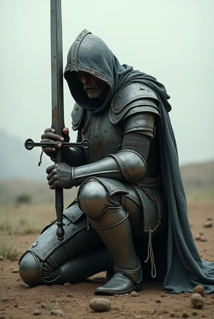In the distance a tired Templar knight, with his armor worn out - SeaArt AI