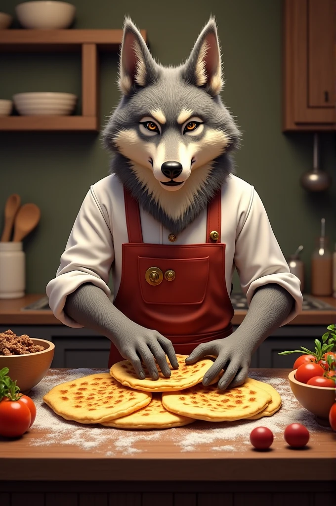 Wolf chef, Making medium sized Venezuelan arepas filled with meat ...