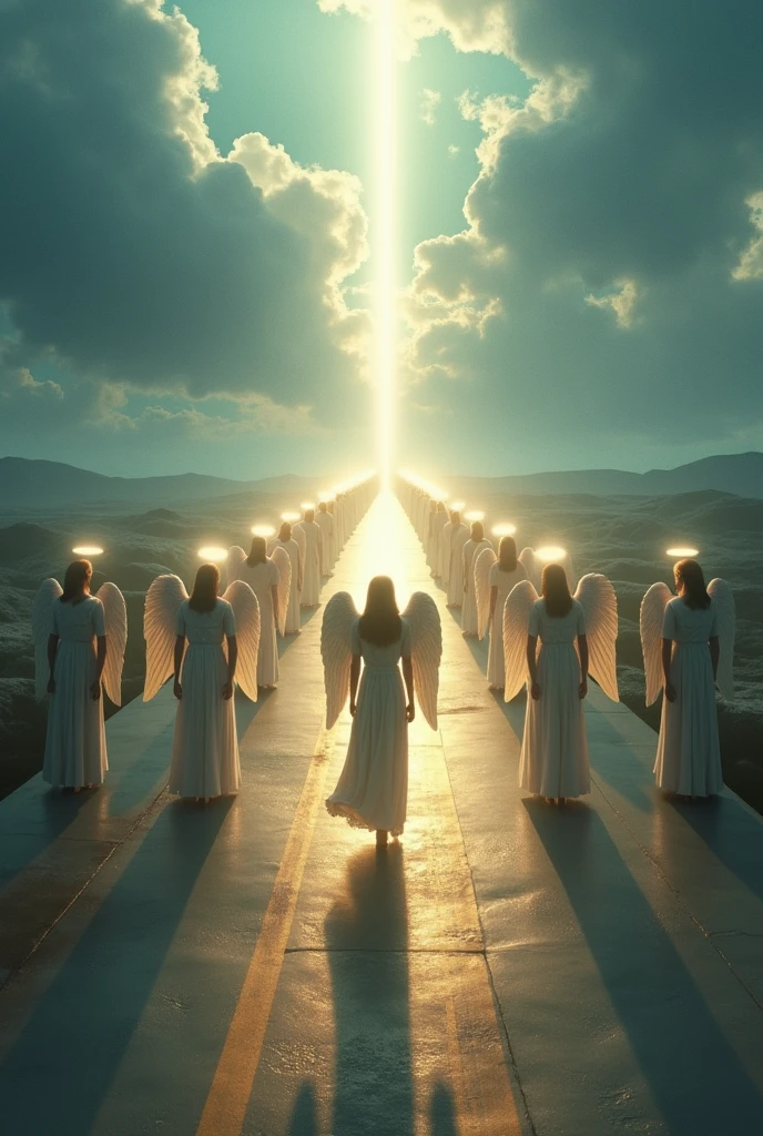 Road along which angels line up at a loss of fire - SeaArt AI