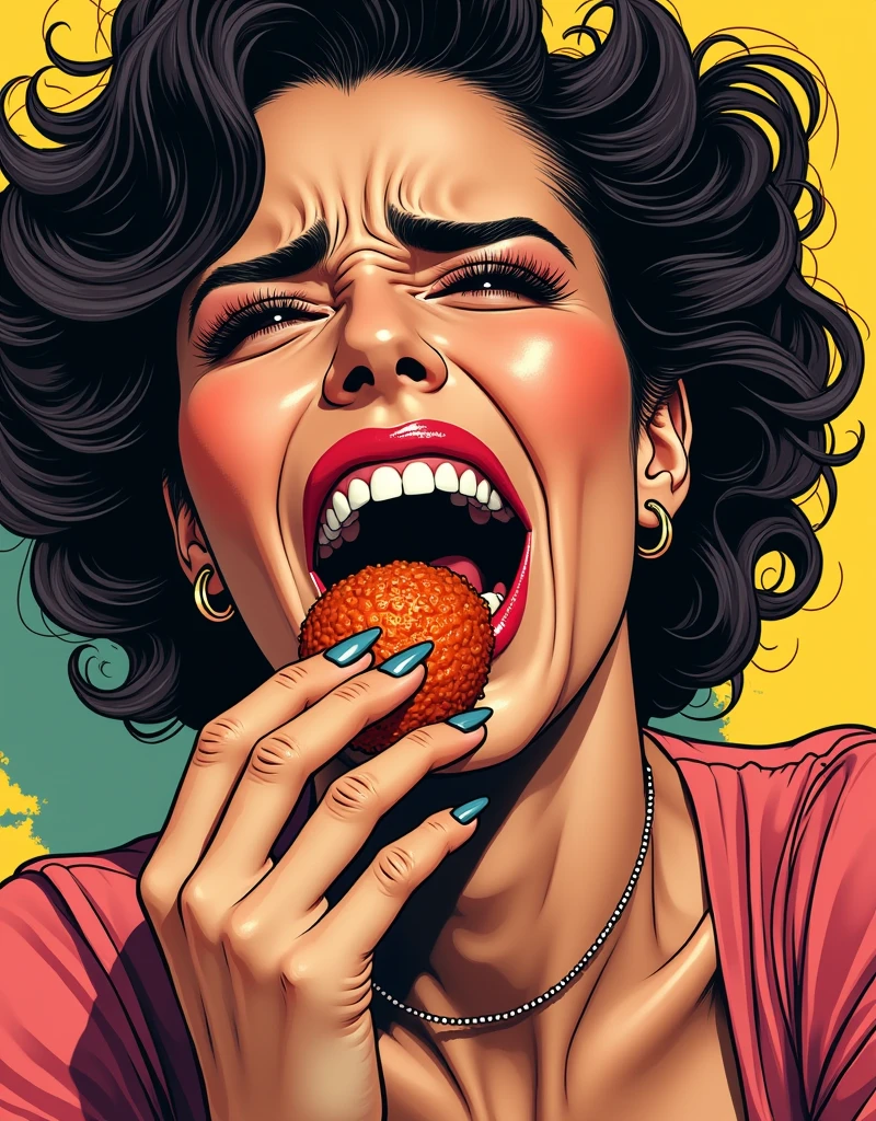 A picture of agonized expressions of the beautiful 80s woman tasting an ...