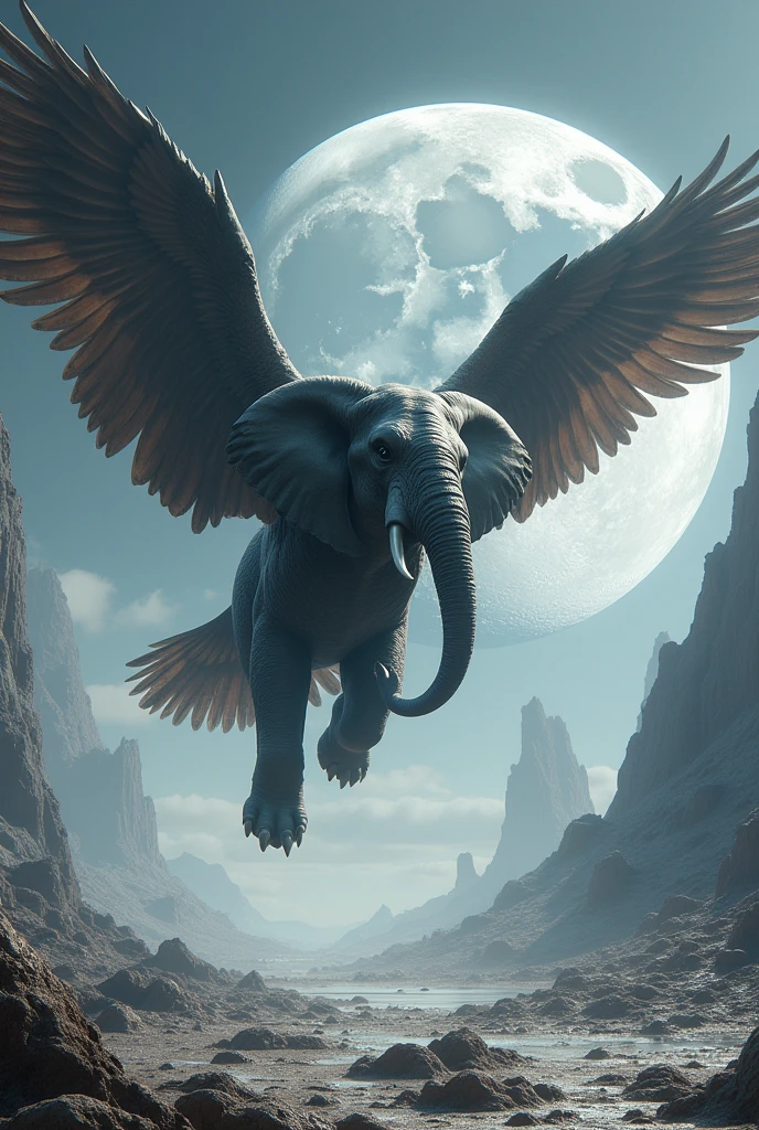 Flying elephant eagle mix on the moon - SeaArt AI