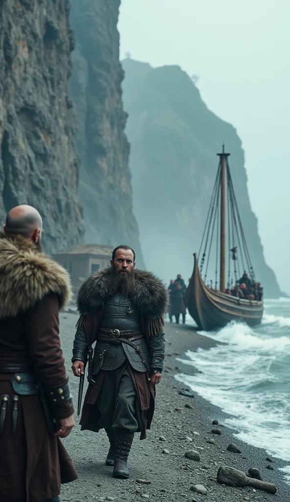 "Vikings arriving on the rocky shores of North America, stepping off ...