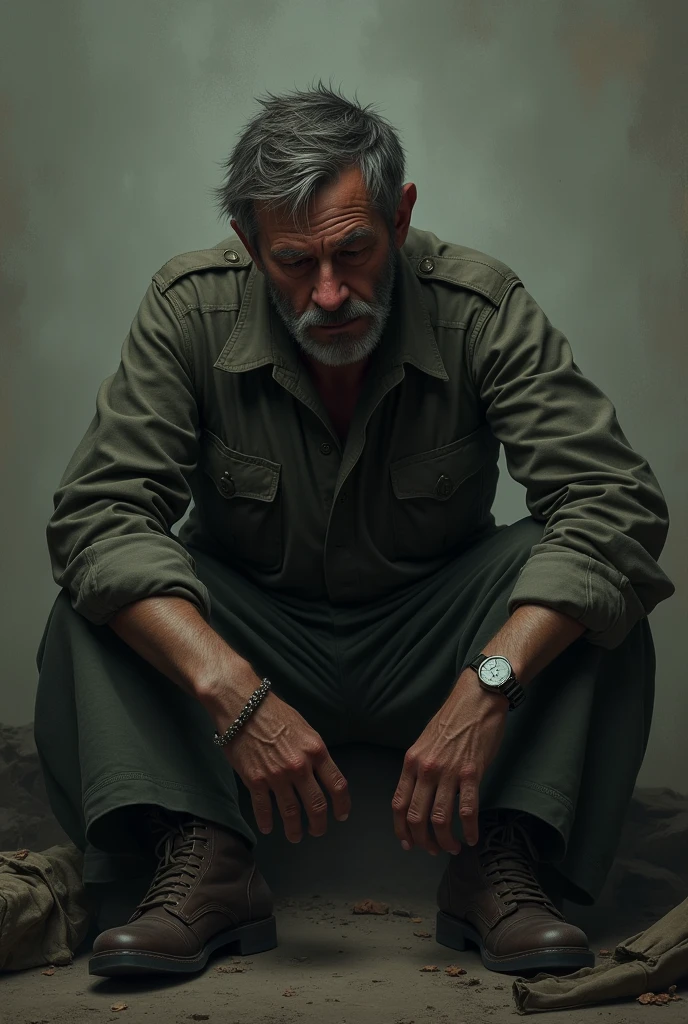 Postwar Man Sitting Body Depression - SeaArt AI