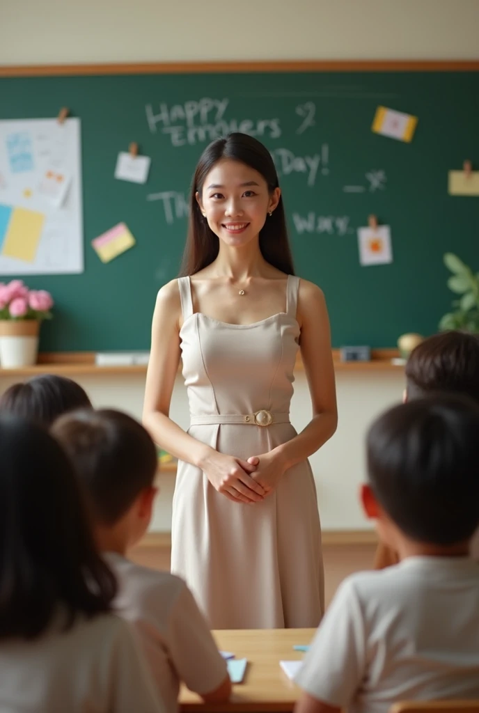 A teacher in a simple formal dress with teachers day - SeaArt AI