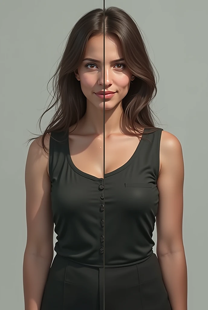 One person half and the other half looking half embarrassed - SeaArt AI