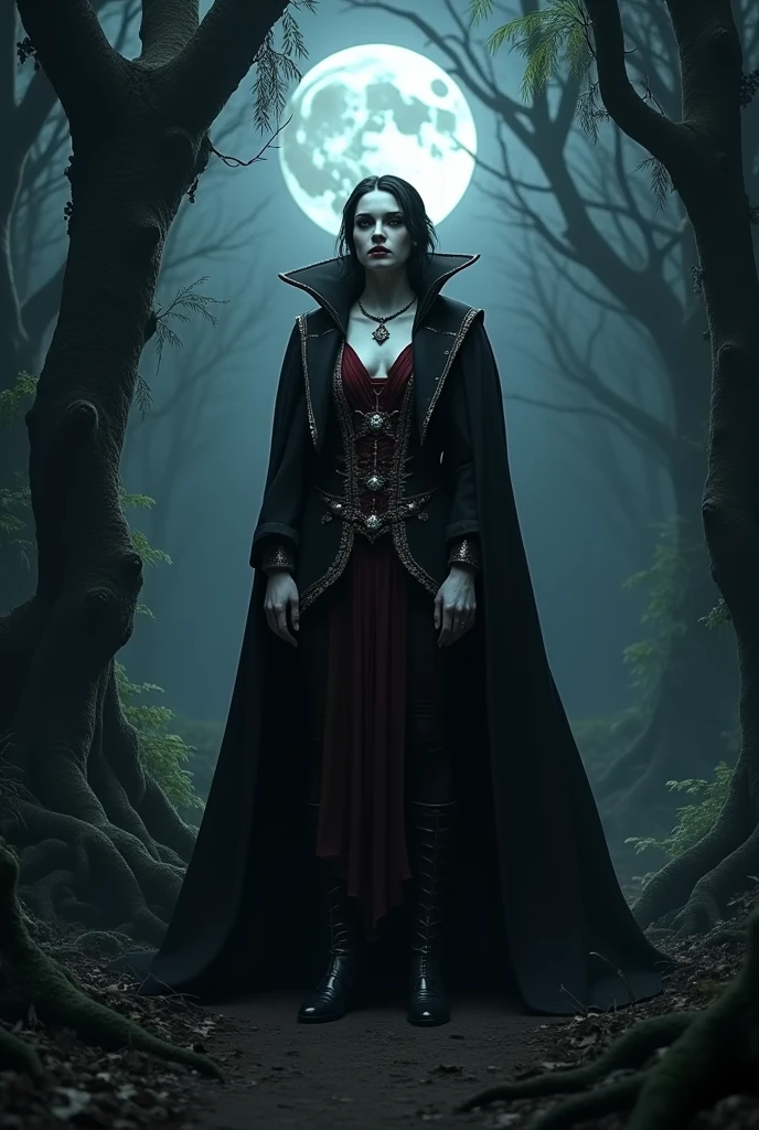 Beautiful medieval vampire, em uma floresta a noite - SeaArt AI