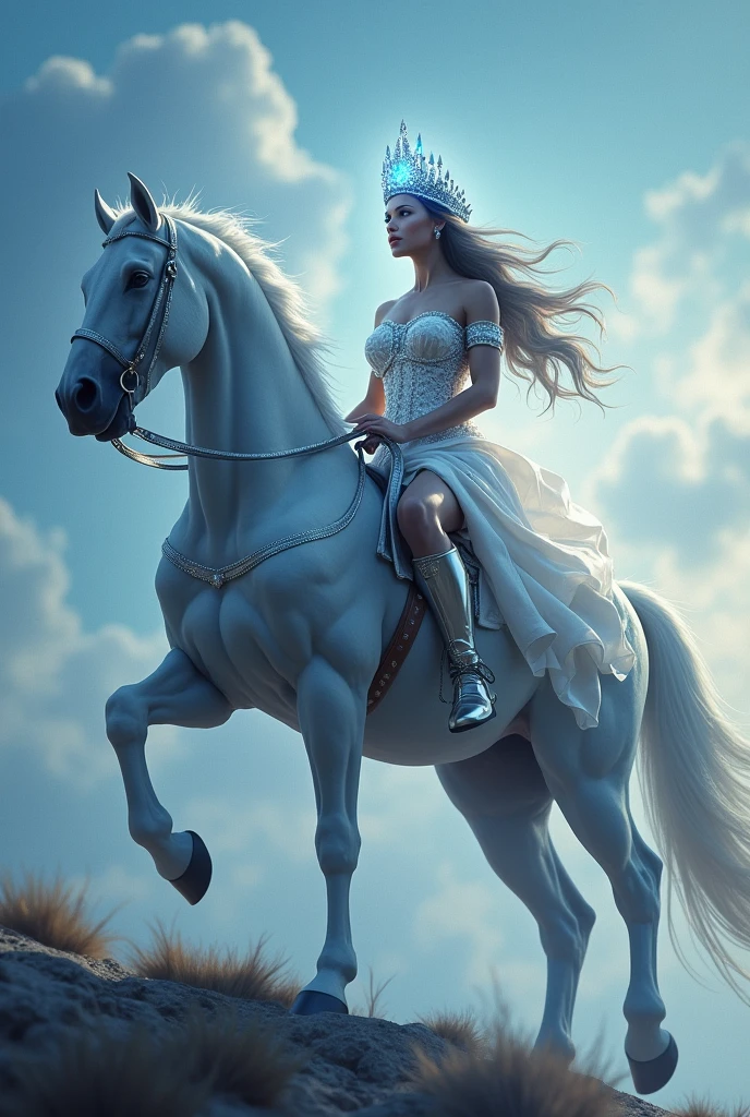 Give a picture of the goddess Athena riding a horse and wearing a ...