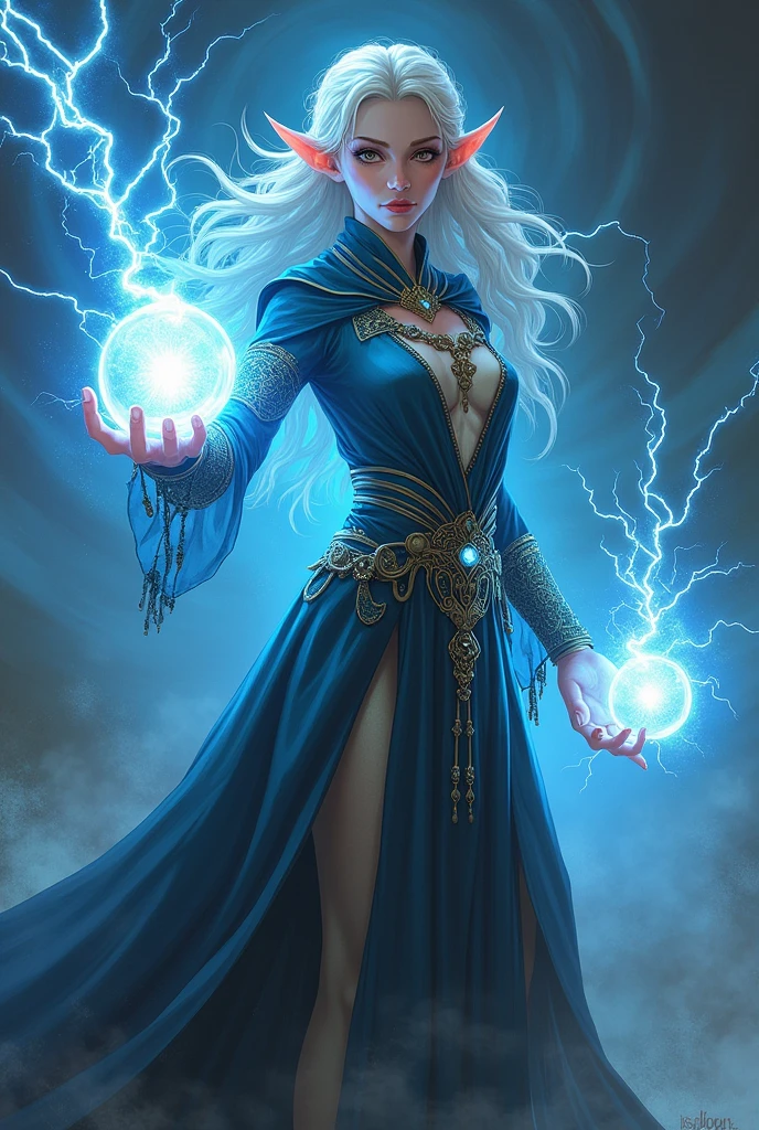 Create an elf wizard with electrical powers and a shock ball in his ...