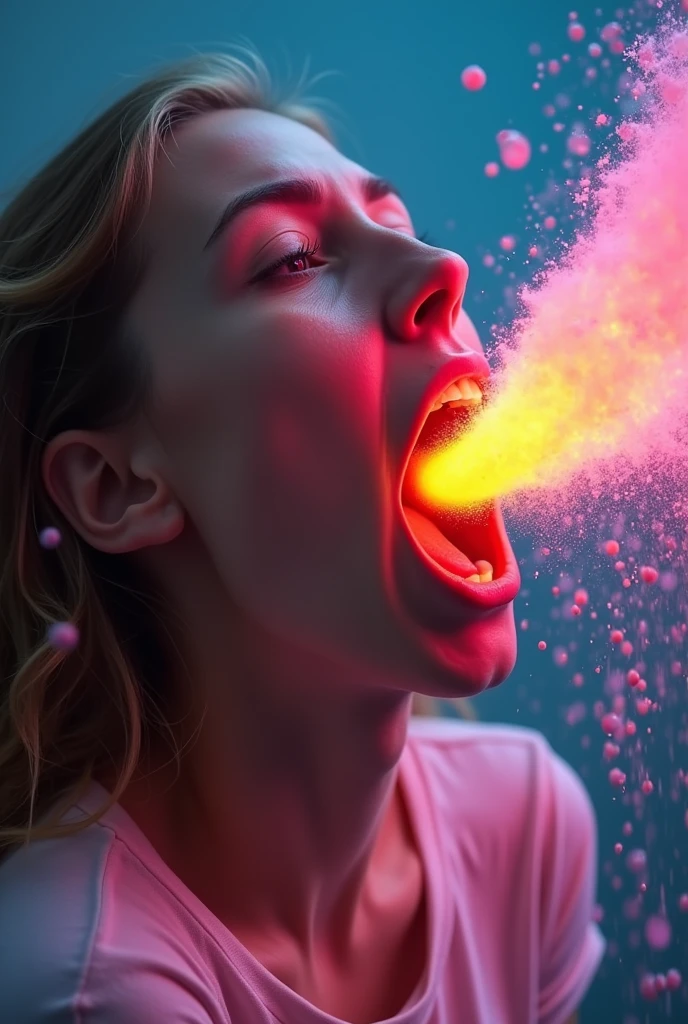 Real photo of a woman, open mouth, vomiting, giant fountain of real ...
