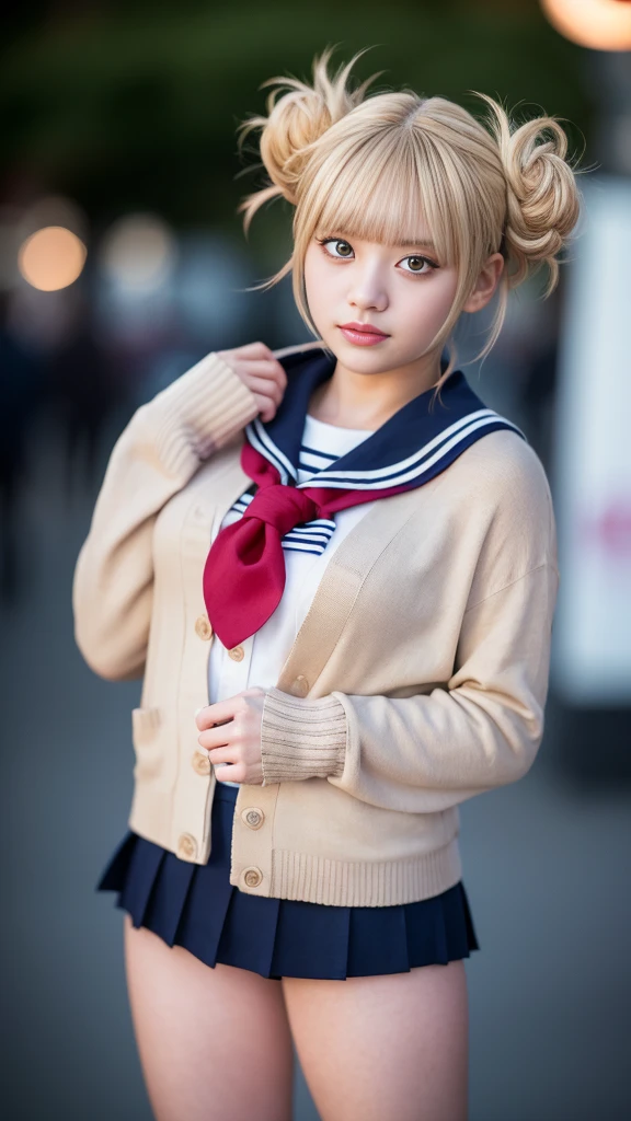 （blonde、himiko toga、white uniform shirt、navy blue uniform skirt - SeaArt AI