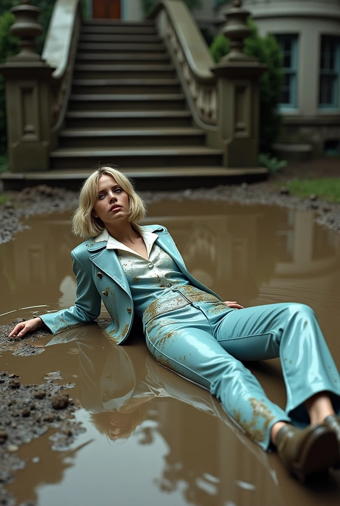 (photorealism:1.2), Dirty covered of mud and grease hair. Blonde 1977 ...