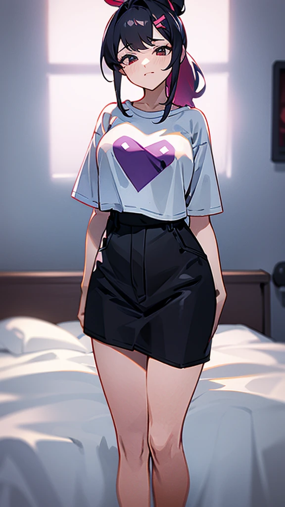 Chica standing posando, anime girl style, smiling face closing eyes ...