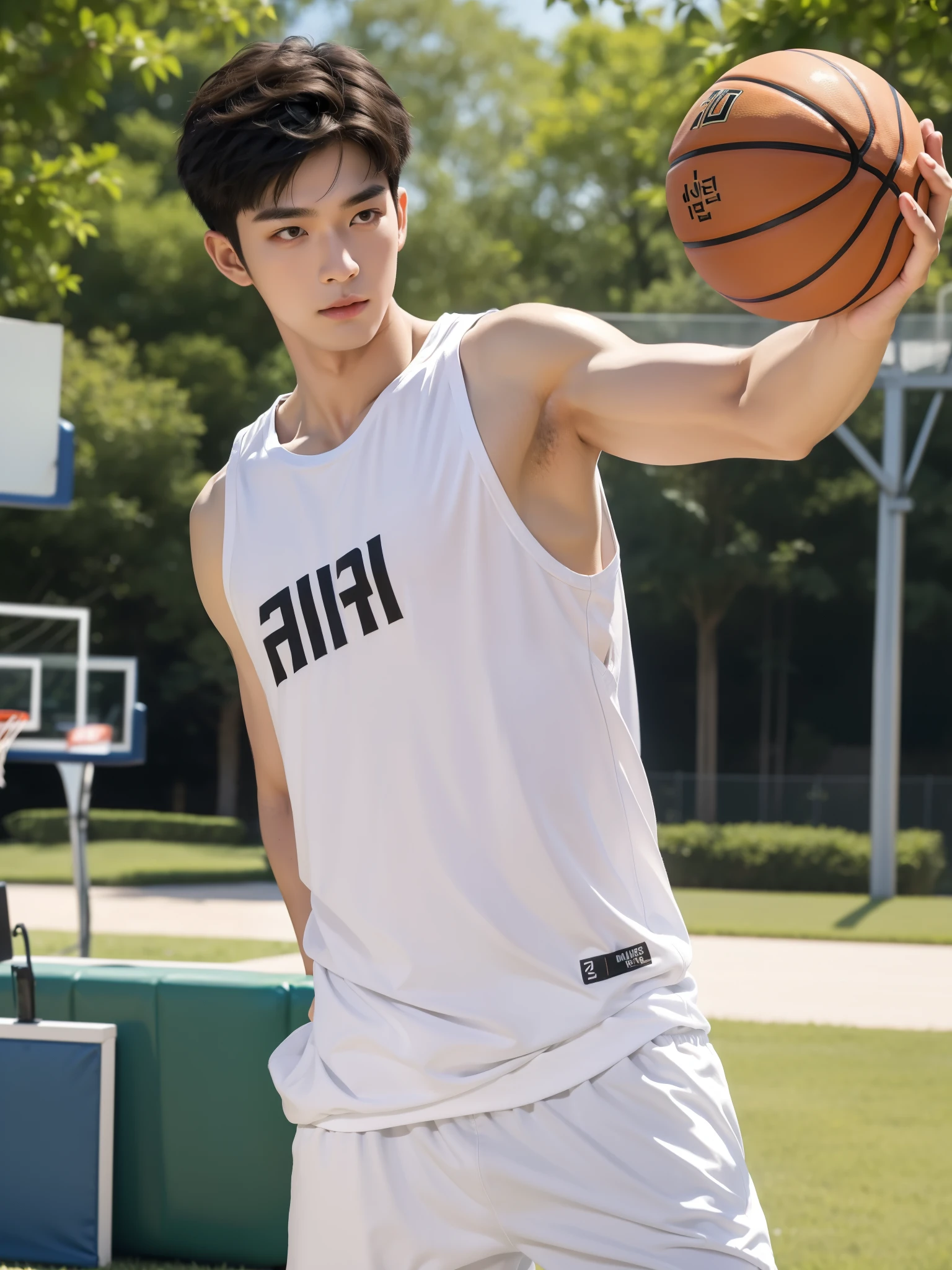 Araff basketball player in white shirt holding a basketball ball ...