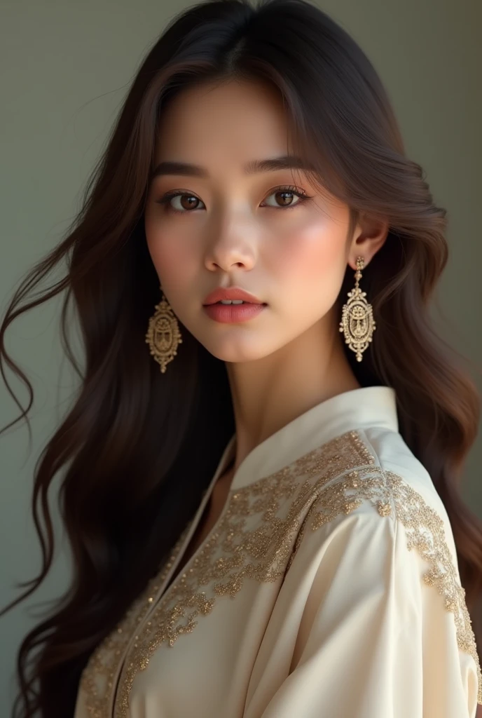 Make a beautiful Pakistani girl age of 19 with sharp futures and a ...