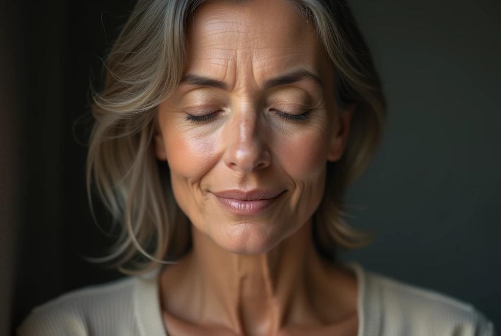 Face of a woman with eyes closed or a calm look, with a relaxed ...