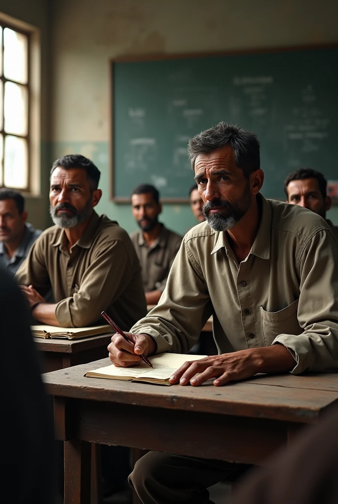 Poor men in class room - SeaArt AI