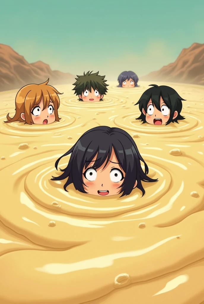 Rs stuck inside a giant pool full of sticky dough with only their heads ...