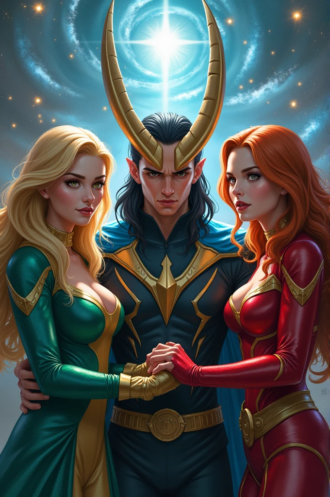 Lisa and rose holding hand of loki - SeaArt AI