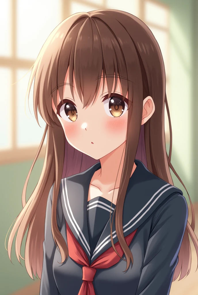 Anime, feminine, boy, long brown hair, cute, school uniform, flat ...