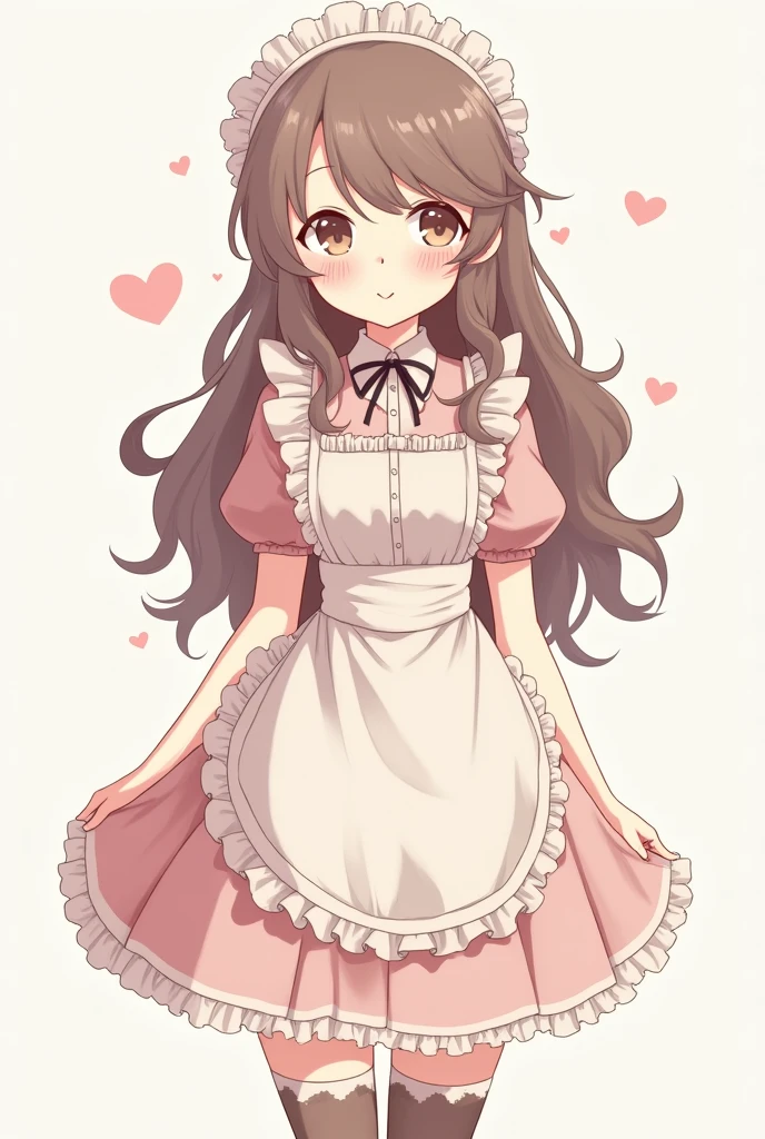 Anime, feminine, boy, long brown hair, cute, frilly and modest maid ...