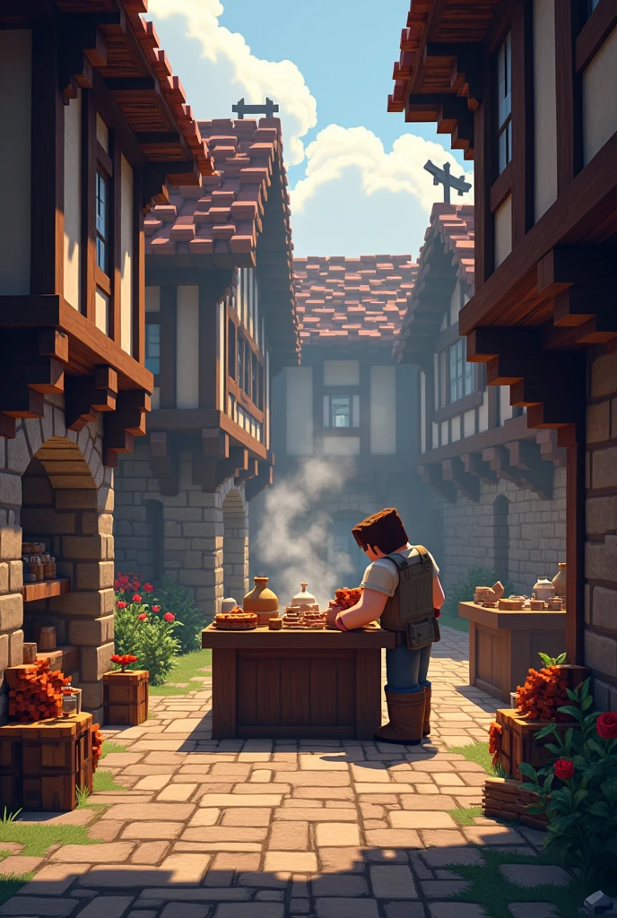 Medieval minecraft world with a player tanning leather at a leather ...