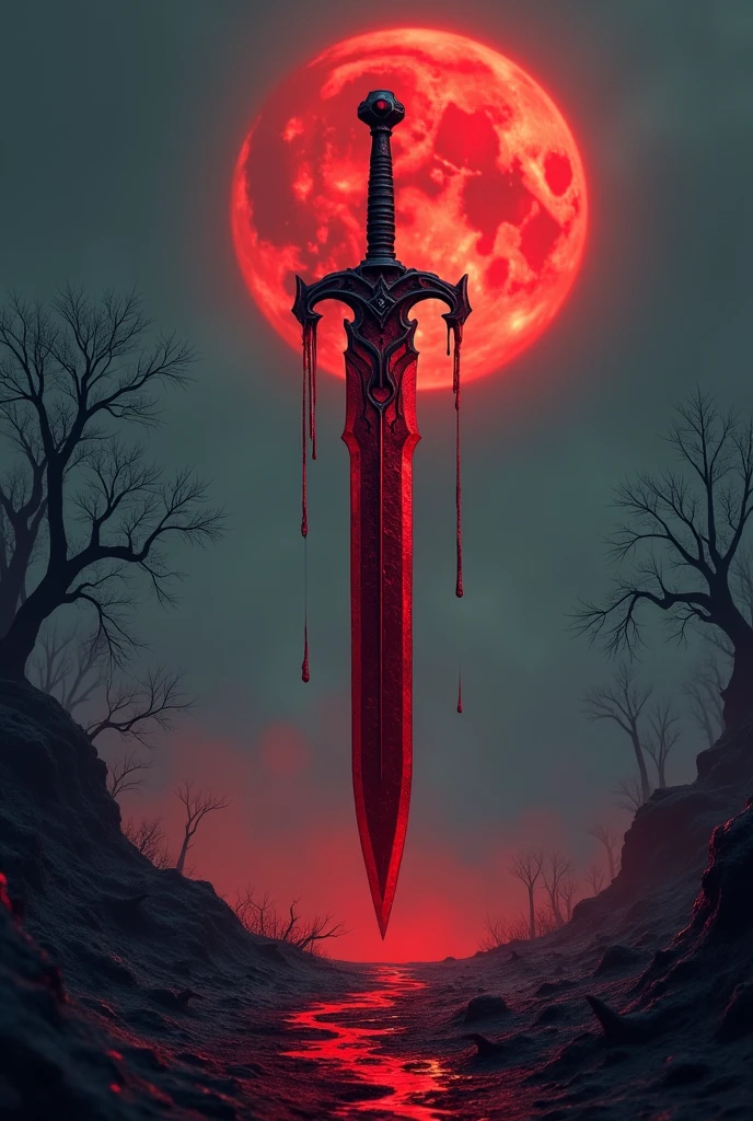 Blood Moon Blade: A cursed sword with a dark, blood-red blade - SeaArt AI