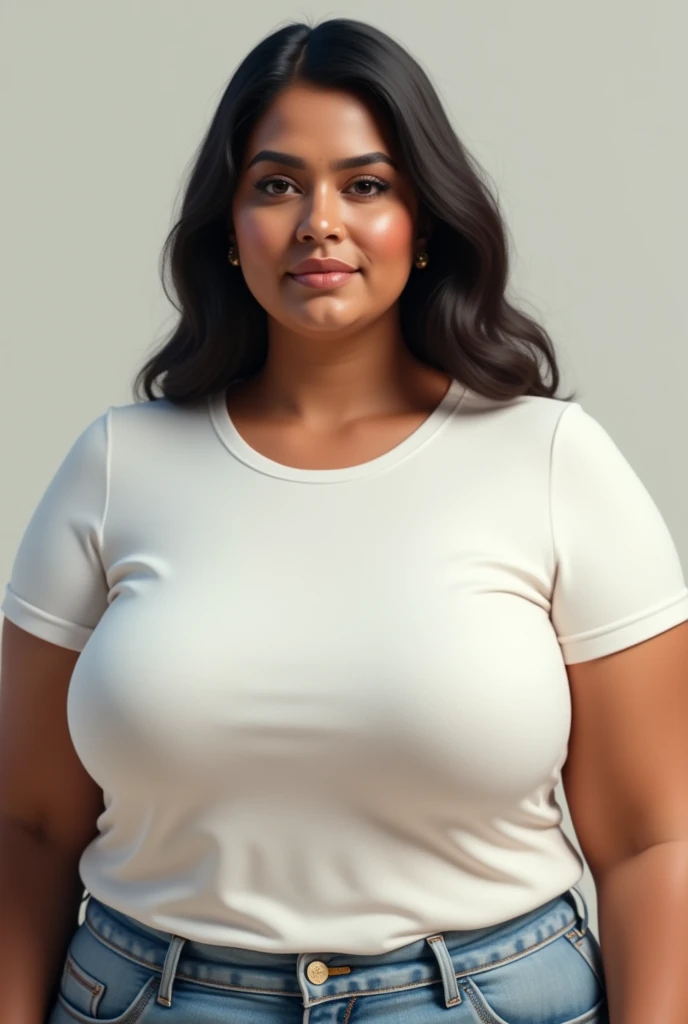 Beautiful Indian woman plump figure very big breast boobs with white t ...