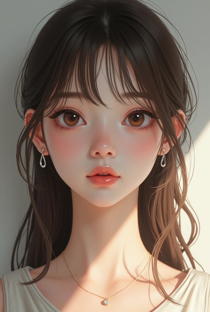 Realistic image of girl with long and slightly wide face, the wide jaw ...