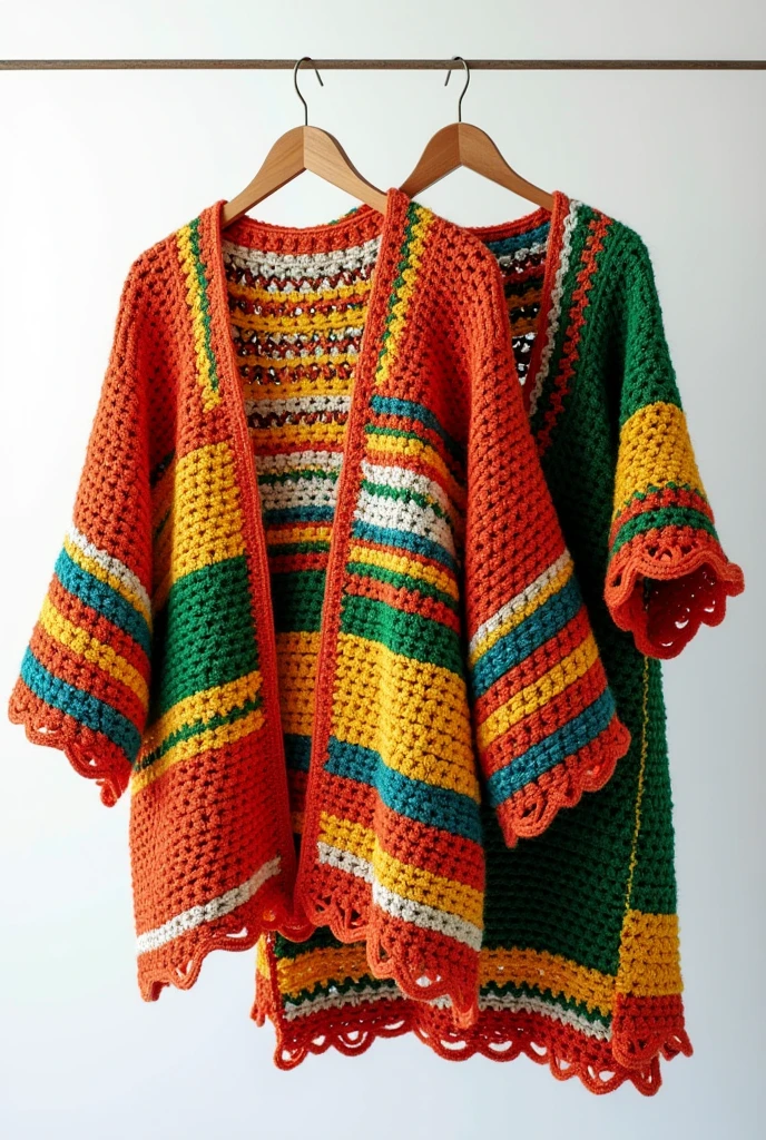 (Photorealism:1.2), product photography, reggae color crochet clothes ...