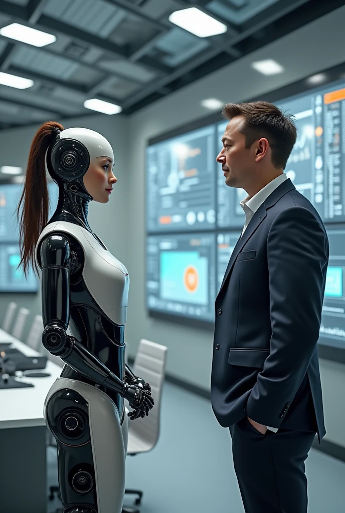 Sofia ai robot talking to elon musk - SeaArt AI