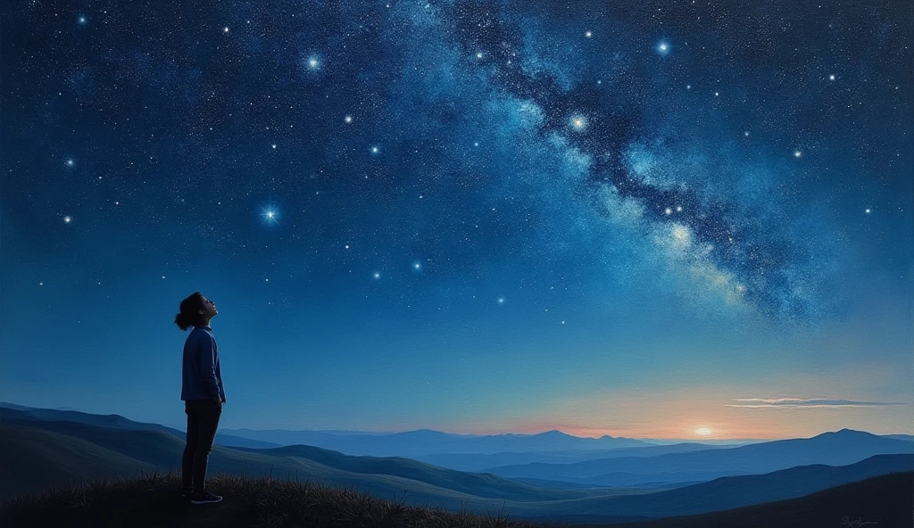 Oil painting, person looking at a starry sky - SeaArt AI