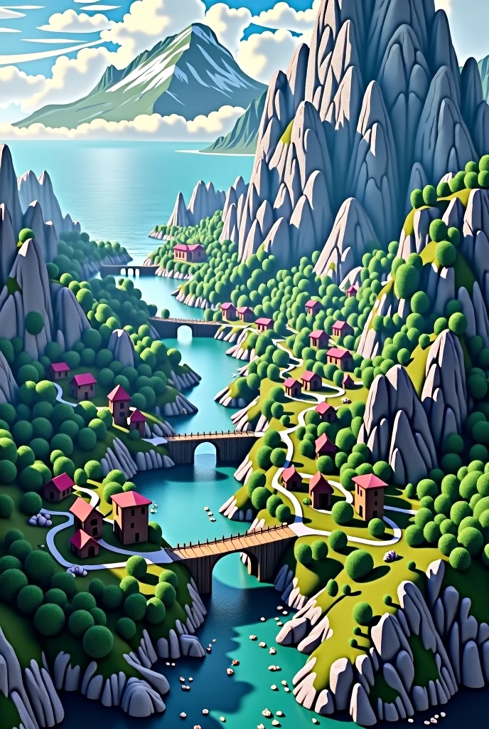 Fantasy map, detailed landscape, lush forests, towering mountains ...