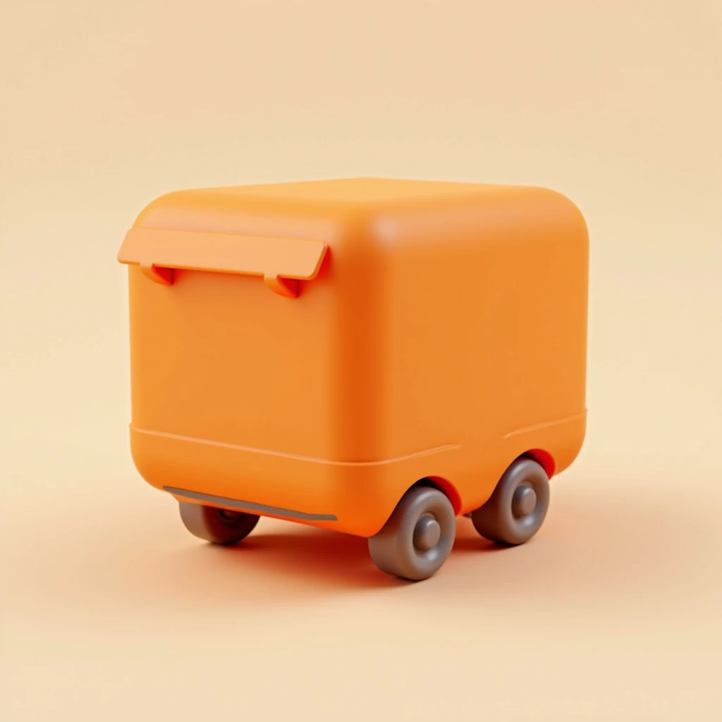 Icon of a stylized volumetric box with rounded corners, on wheels ...
