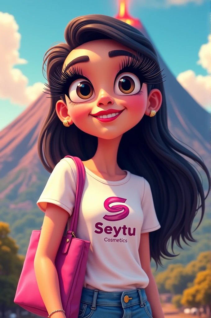 Animated woman with extra large eyelashes, with a t-shirt with seytu ...