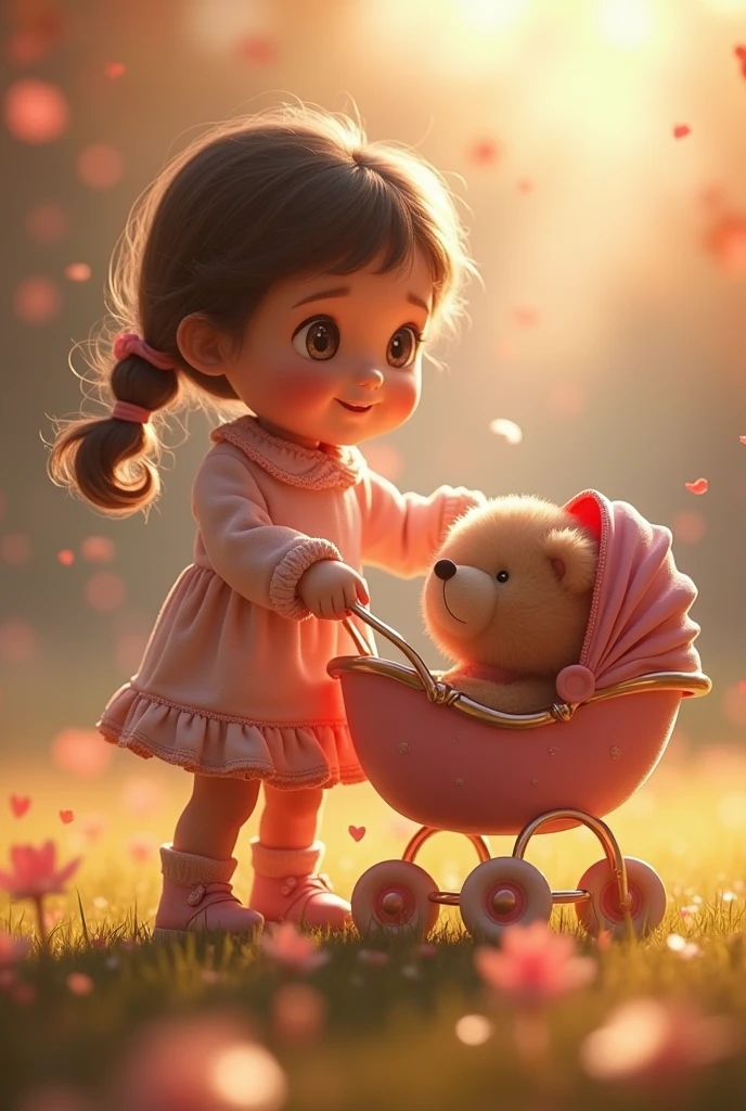 Beautiful doll stroller with a beautiful and cuddly fluffy teddy bear ...