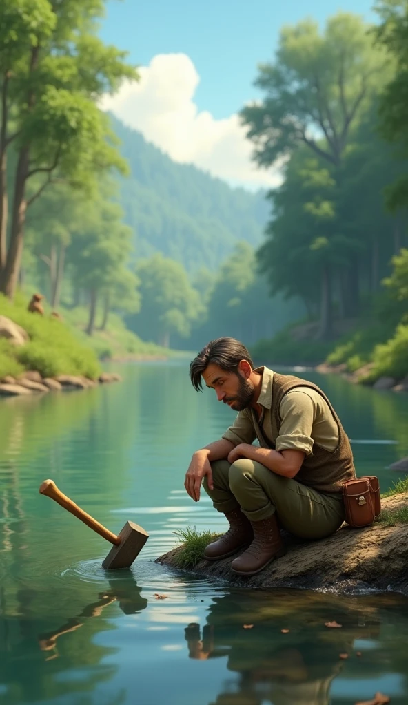 Honest woodcutter One day, a poor woodcutter was cutting wood in the ...